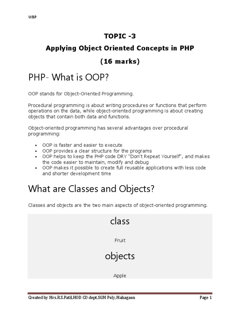 WBP Topic 3 Notes - 230403 - 202305 | PDF | Class (Computer Programming ...