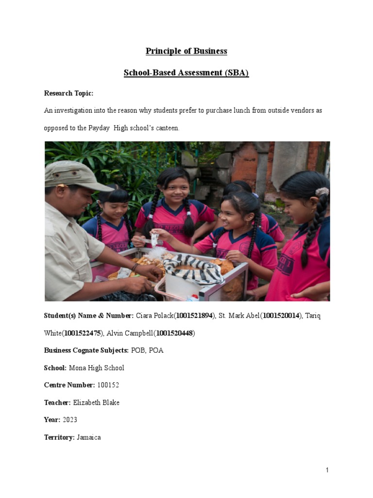 Principle of Business School-Based Assessment (SBA) : Research Topic | PDF | Questionnaire ...