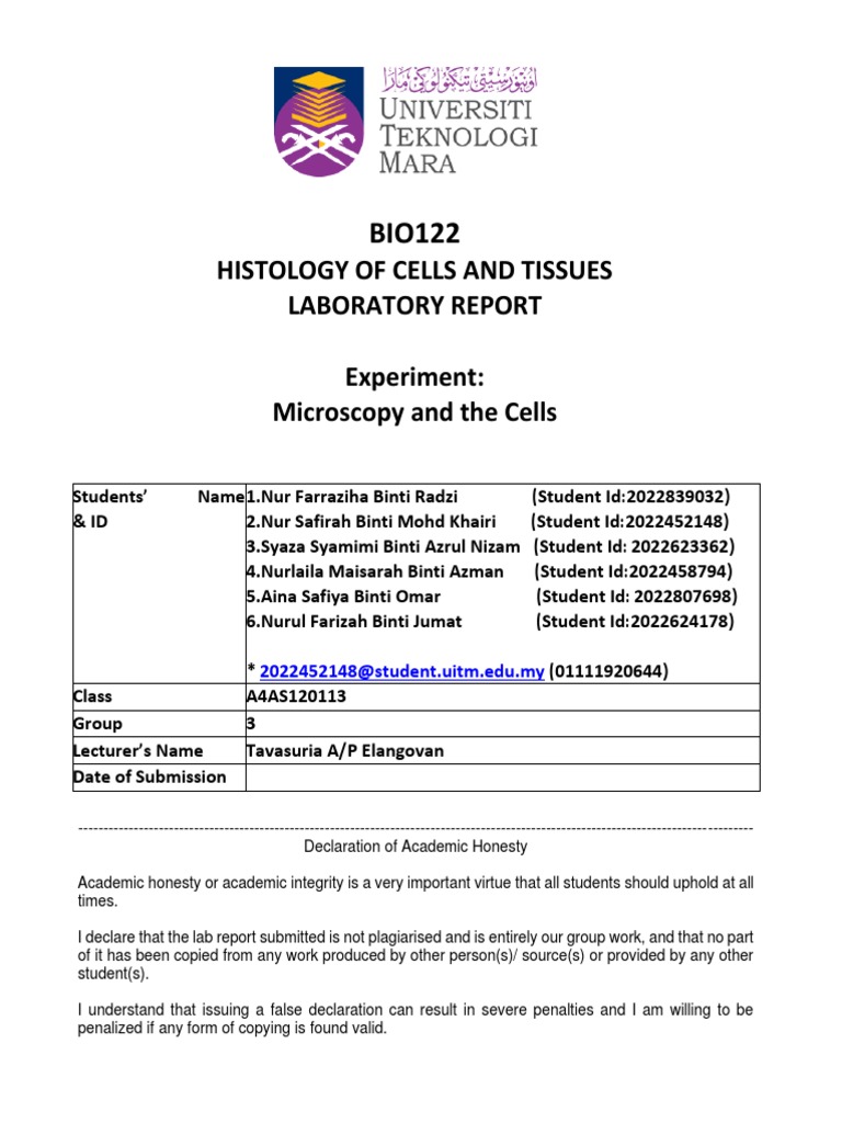 Biologi 122 Lab Report | PDF | Cell (Biology) | Microscope
