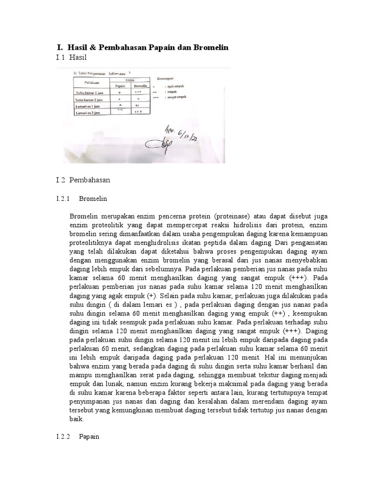 Hasil Dan Pembahasan Enzim Bromelin Dan Papain | PDF