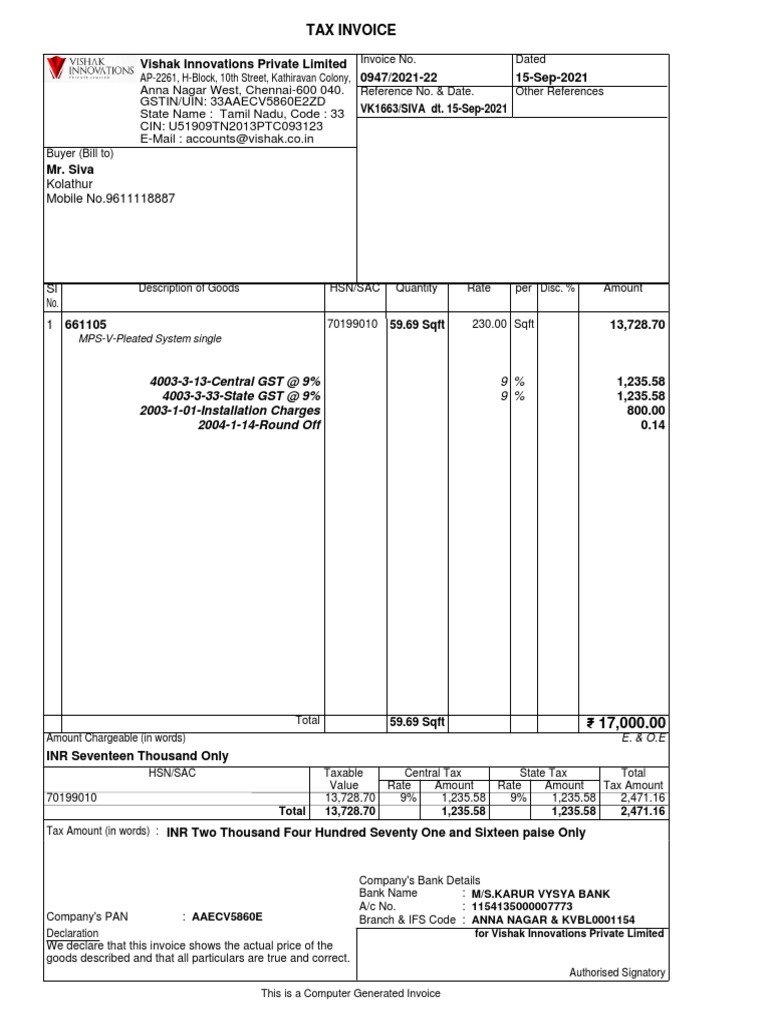 Mosquito Net Invoice and GST Details | PDF | Invoice | Taxes