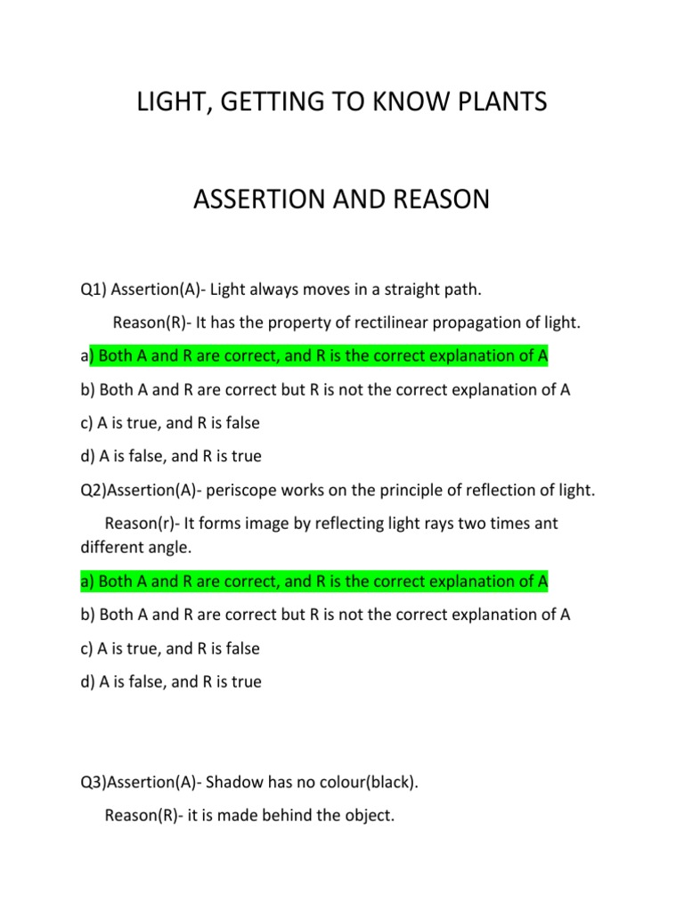 Assertion and Reason | PDF