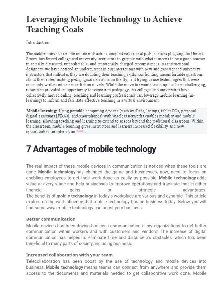 Leveraging Mobile Technology To Achieve Teaching Goals | PDF | Mobile ...