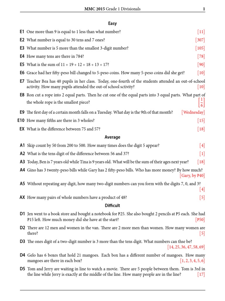 MMC MTAP Reviewer Grade 1 and 2 | PDF