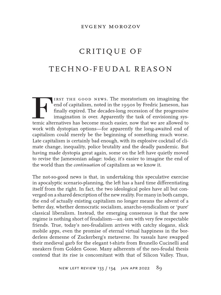 Evgeny Morozov, Critique of Techno Feudal Reason, NLR 133 134, January ...