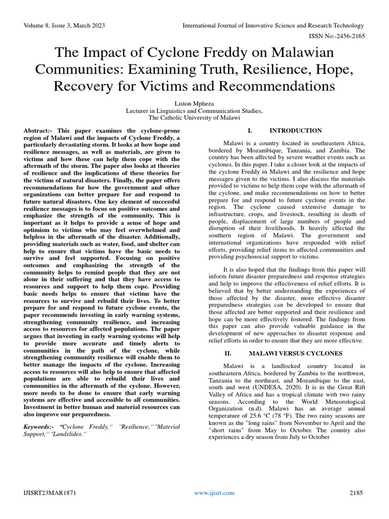 The Impact of Cyclone Freddy On Malawian Communities: Examining Truth ...