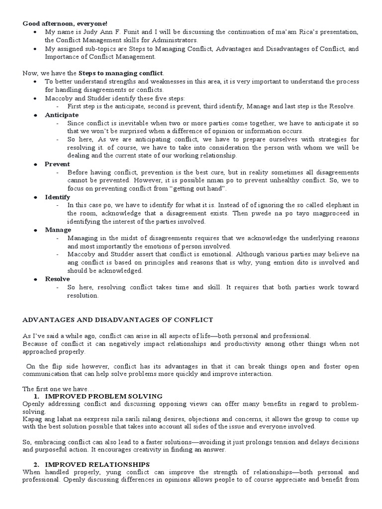 Advantages and Disadvantages of Conflict | PDF | Job Satisfaction ...