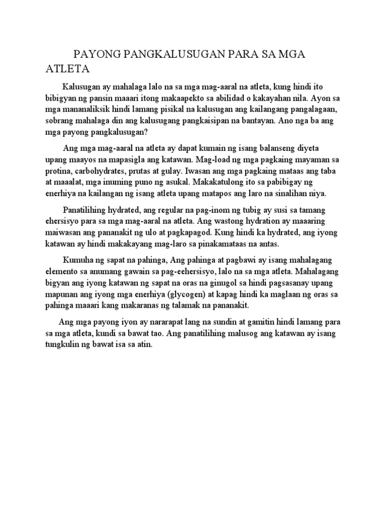 Payong Pangkalusugan para Sa Mga Atleta | PDF