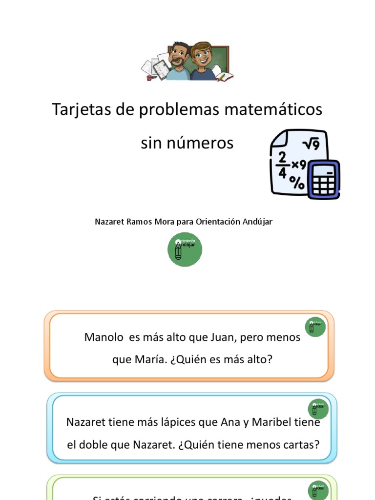 Tarjetas de Problemas Matemáticos Sin Números | PDF