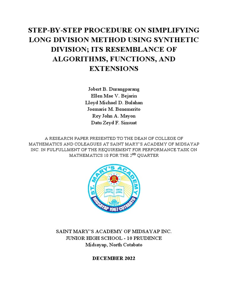 SIMPLIFYING LONG DIVISION METHOD USING SYNTHETIC DIVISION PAPER | PDF ...