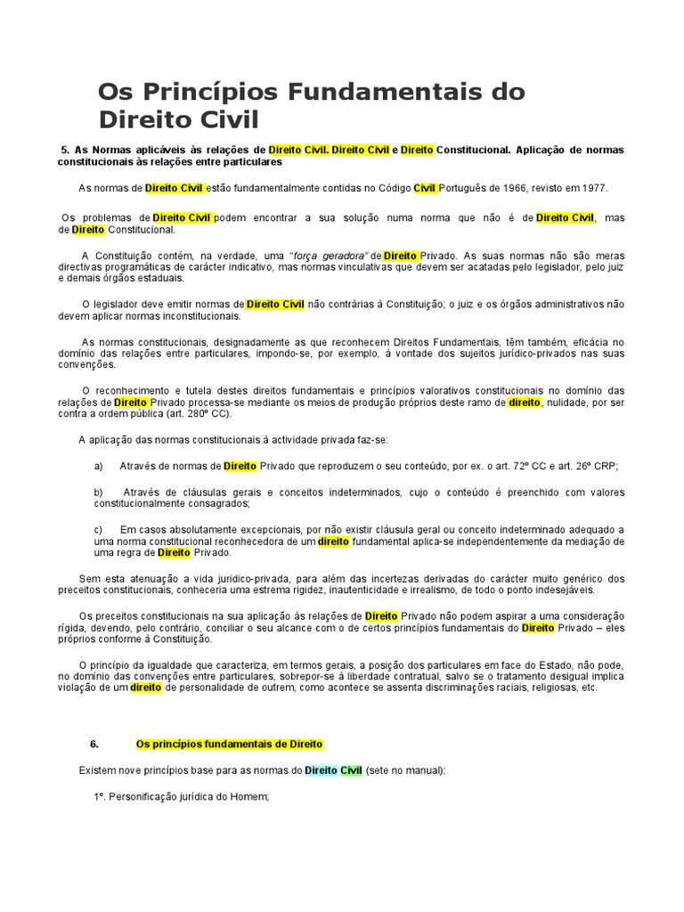 Os Princípios Fundamentais do Direito Civil | PDF | Constituição ...