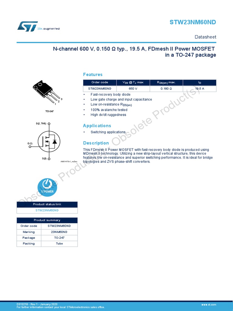 23NM60ND STMicroelectronics | PDF | Semiconductor Devices | Electrical Engineering
