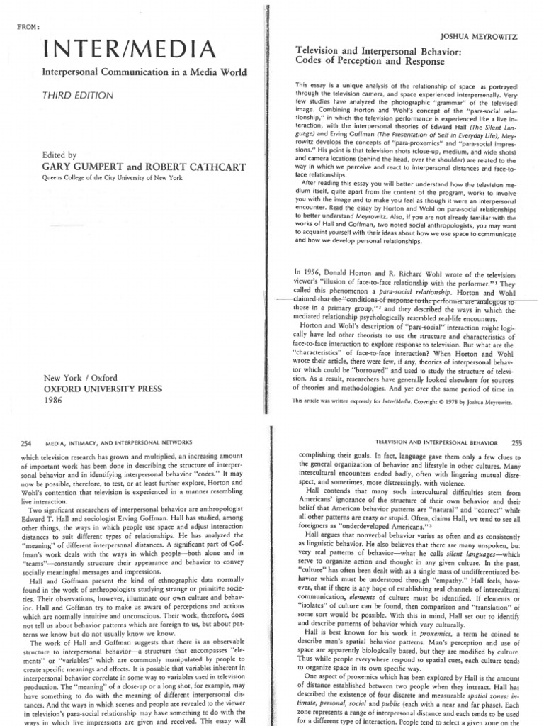 Television and Interpersonal Behavior Codes of Perception and Response ...