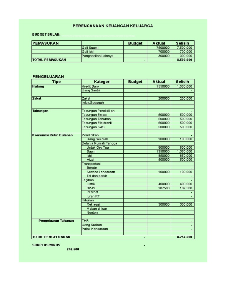 Perencanaan Keuangan Keluarga - XLSX - Google Spreadsheet | PDF
