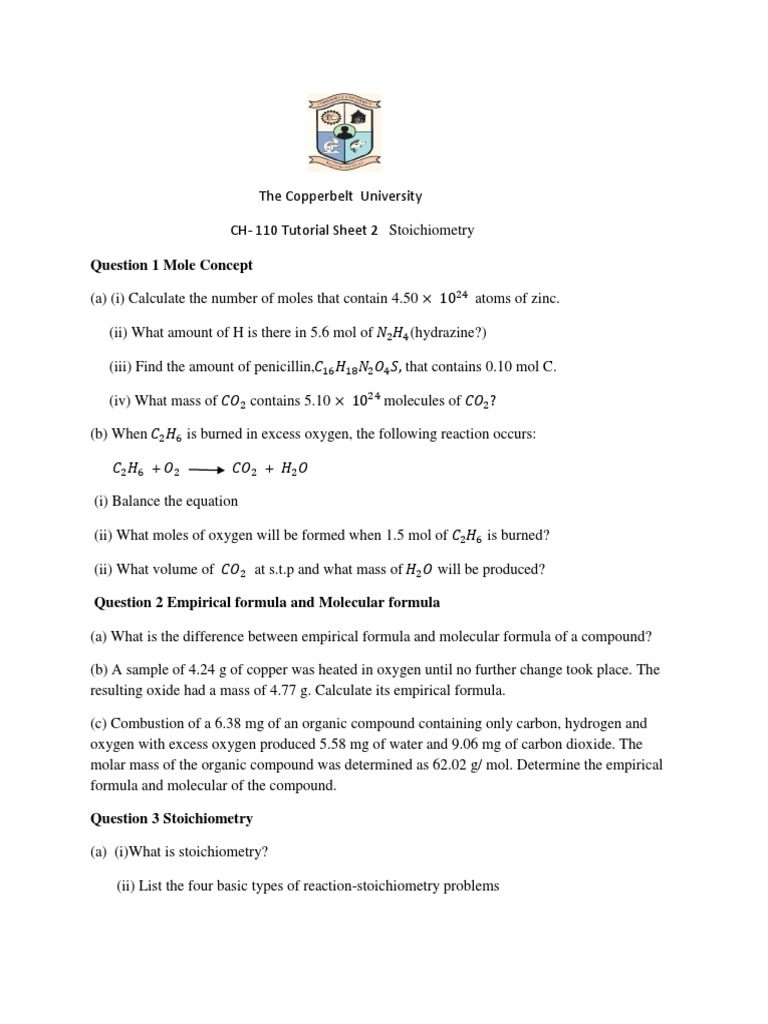 Copperbelt University Stoichiometry Guide | PDF