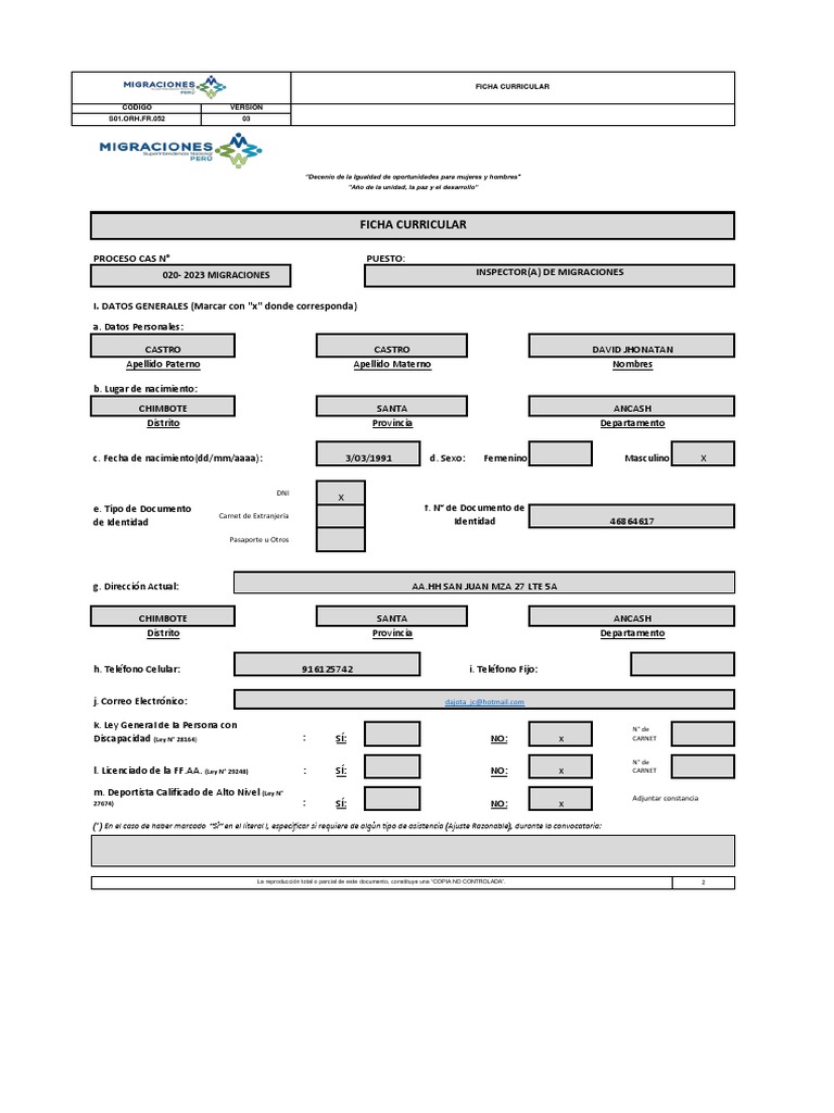 FICHA_CURRICULAR_CAS_ | PDF | Titulo academico
