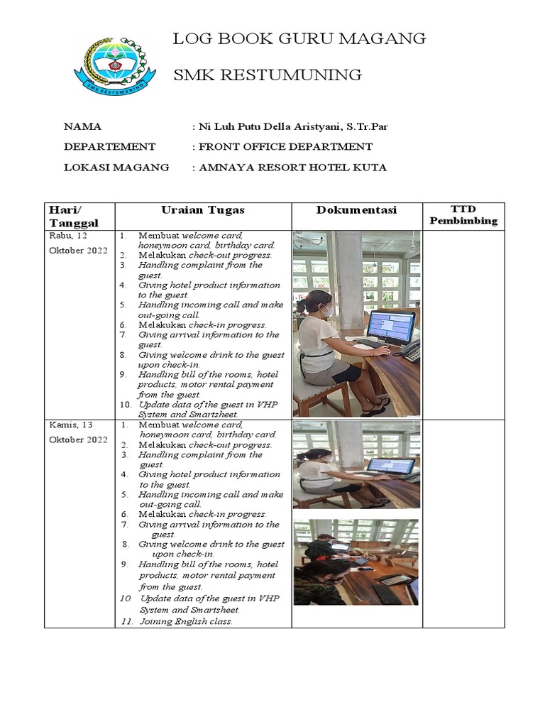 Log Book Guru Magang | PDF | Hotel | Hospitality Industry