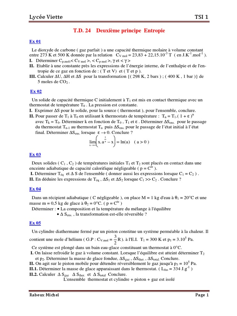 TD24 Viette | PDF | Capacité thermique | Physique