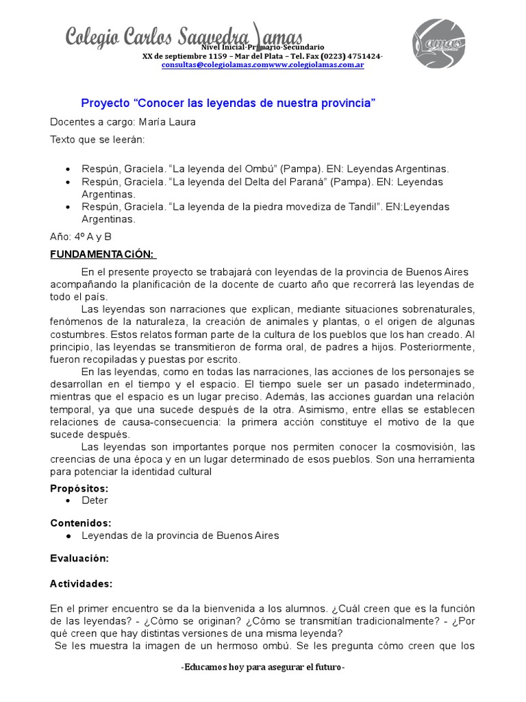 Proyecto Leyendas Bsas 2023 | PDF | Narración