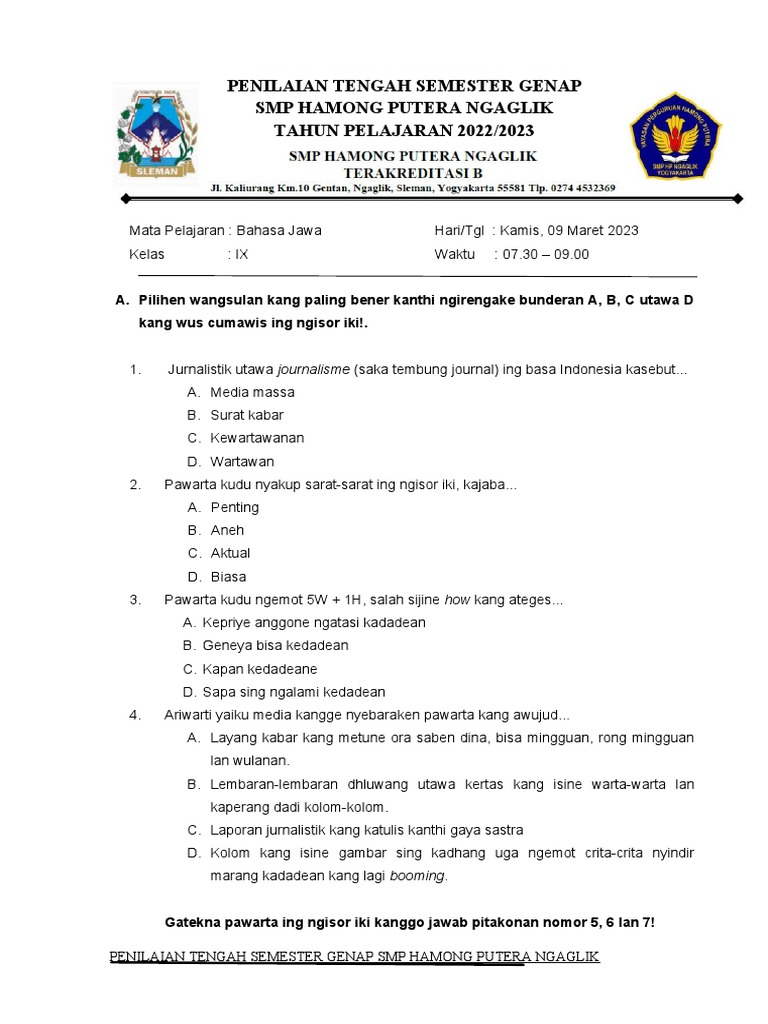 Soal PTS B Jawa Ix SMP HP | PDF