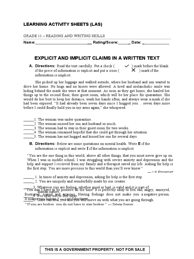 Claims Analysis in Reading Activities | PDF