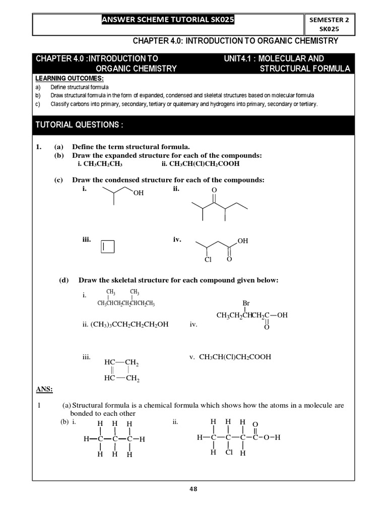 Answer Scheme Tutorial Sk025: Chapter 4.0: Introduction To Organic Chemistry | Download Free PDF ...