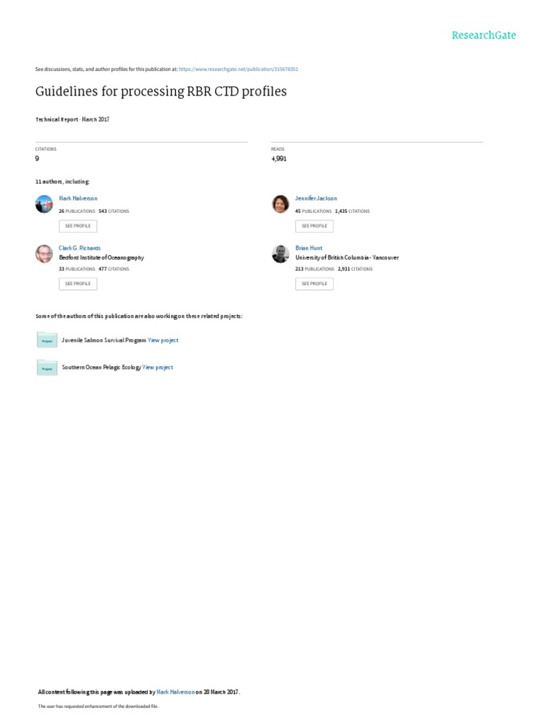 Guidelines For Processing RBR CTD Profiles: March 2017 | PDF | Pressure ...