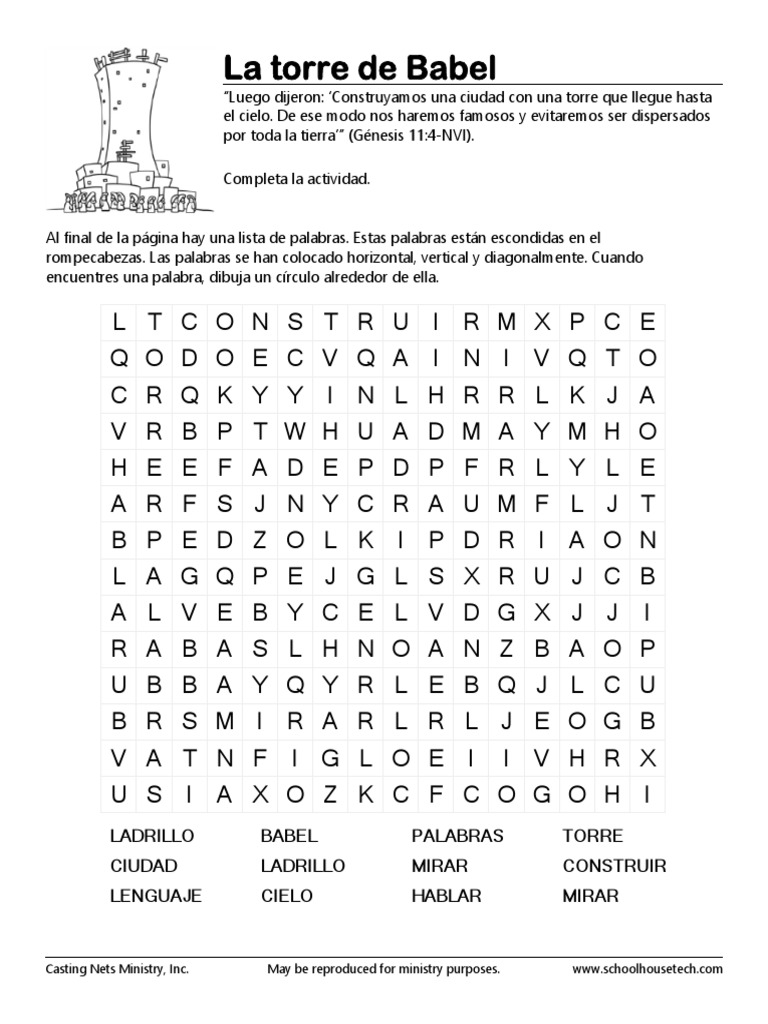 The Tower of Babel - Spanish Word Search | PDF