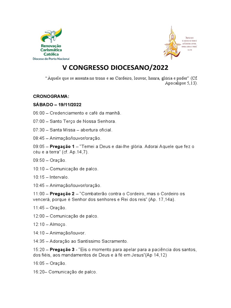 Cronograma - V CONGRESSO DIOCESANO-1 | PDF