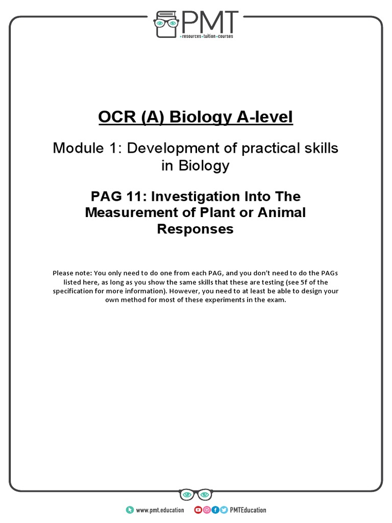 OCR (A) Biology A-Level: Module 1: Development of Practical Skills in ...