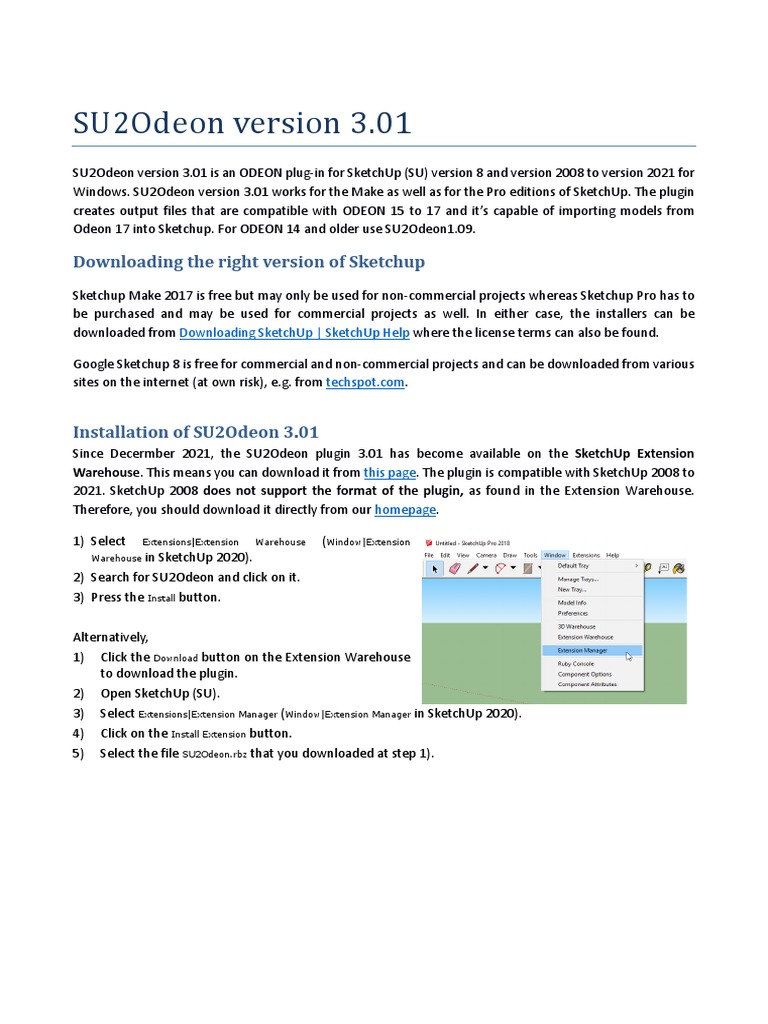 SU2OdeonReadMe3.01 Plugin | PDF | Sketch Up | Icon (Computing)