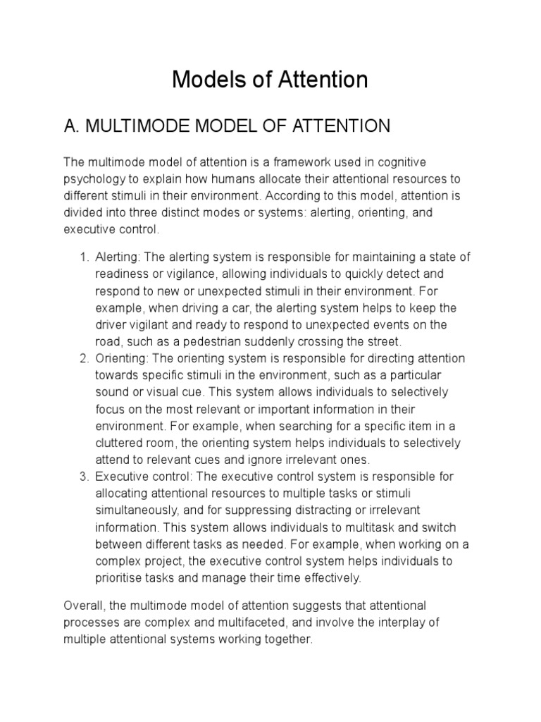 Models of Attention: A Comparison of the Multimode Model, Late ...
