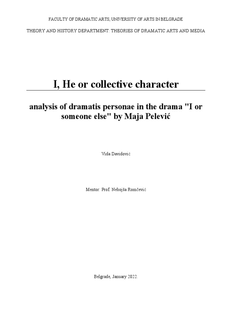 I, He or Collective Character: Analysis of Dramatis Personae in The ...