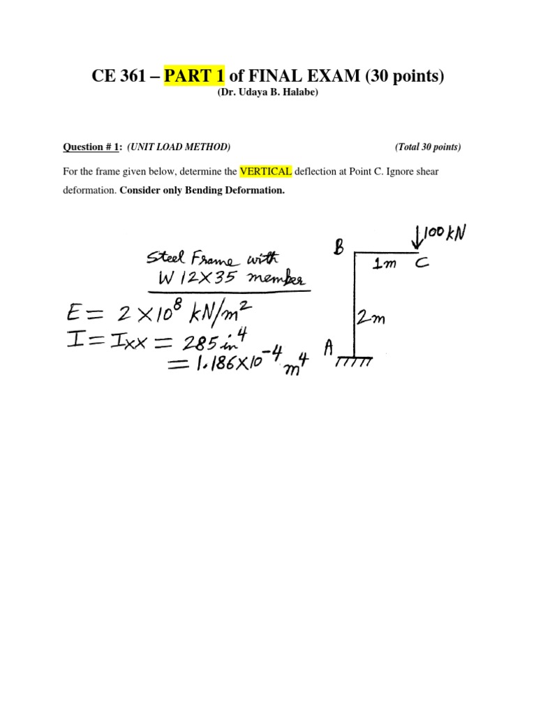 CE 361 EXAM - PART 1 of FINAL EXAM (Summer 2020) | PDF