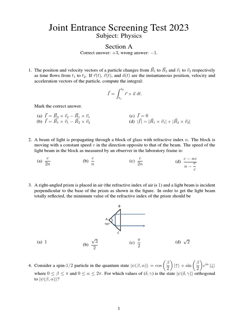 JEST 2023 Physics Question Paper With Answer Keys | PDF | Temperature ...
