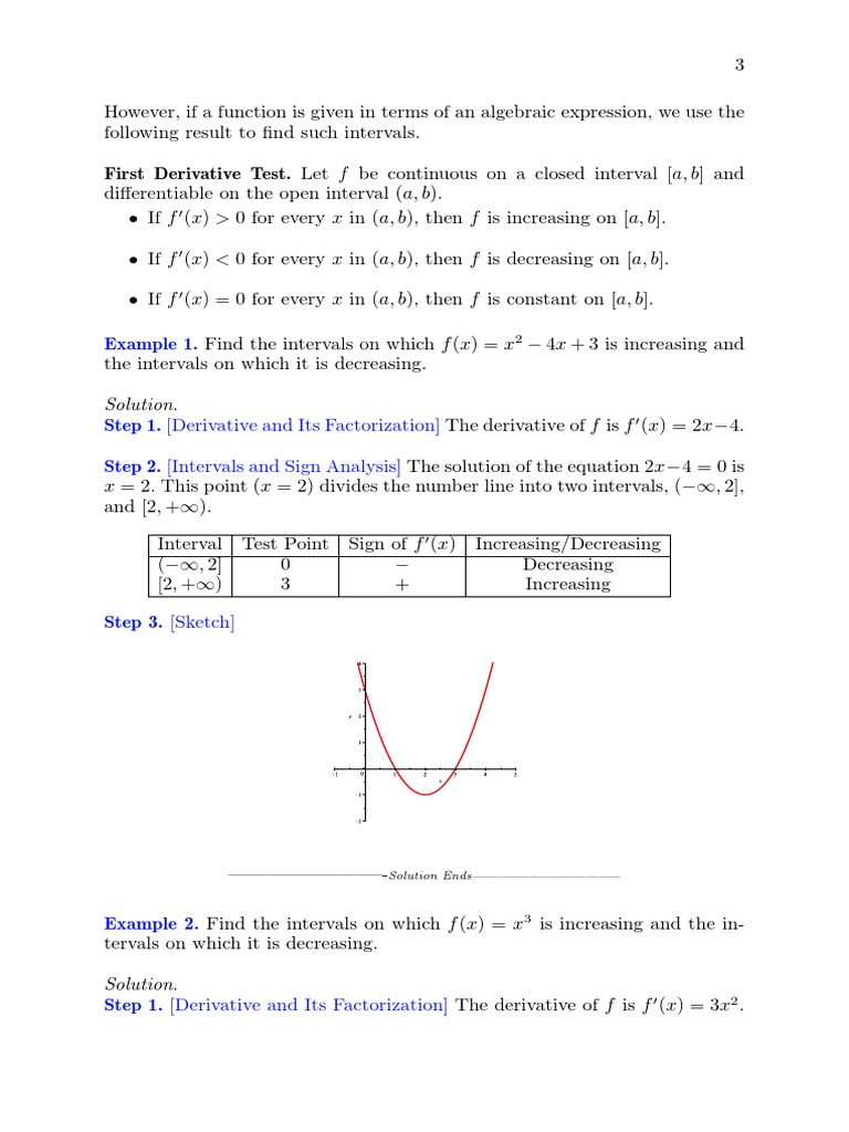 Increasing And Decreasing Functions Pdf Equations Derivative