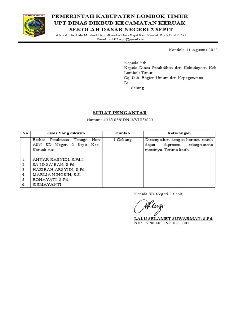 Surat Pengantar Berkas Non Asn | PDF