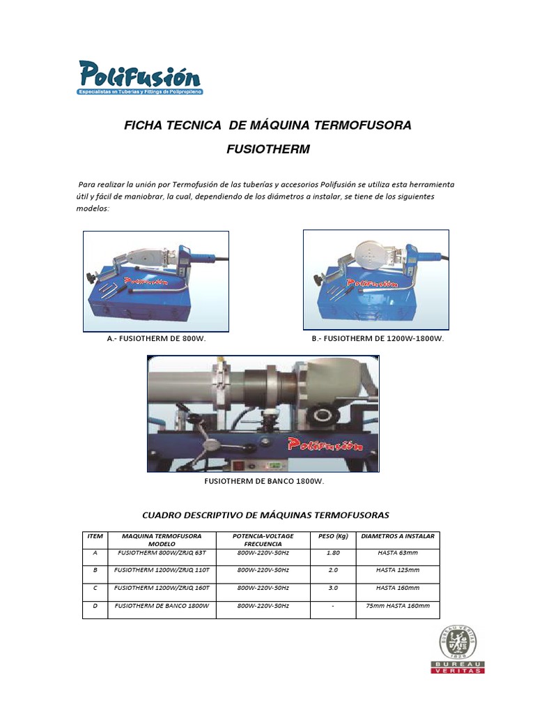 Ficha Tecnica de Máquina Termofusora | PDF