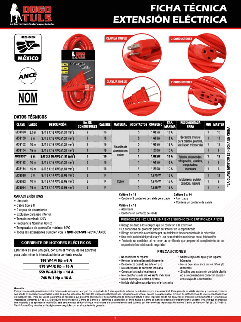 Ficha Tecnica-Extension Electrica | PDF | Ciencias fisicas | Ingenieria Eléctrica