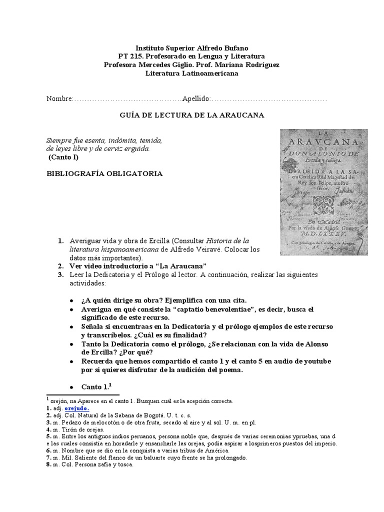 Guía de Lectura: La Araucana | PDF | Poética | Poesía