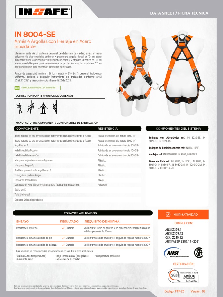 Ficha Tecnica Arnes 4 Argollas en X | PDF | Acero | Materiales