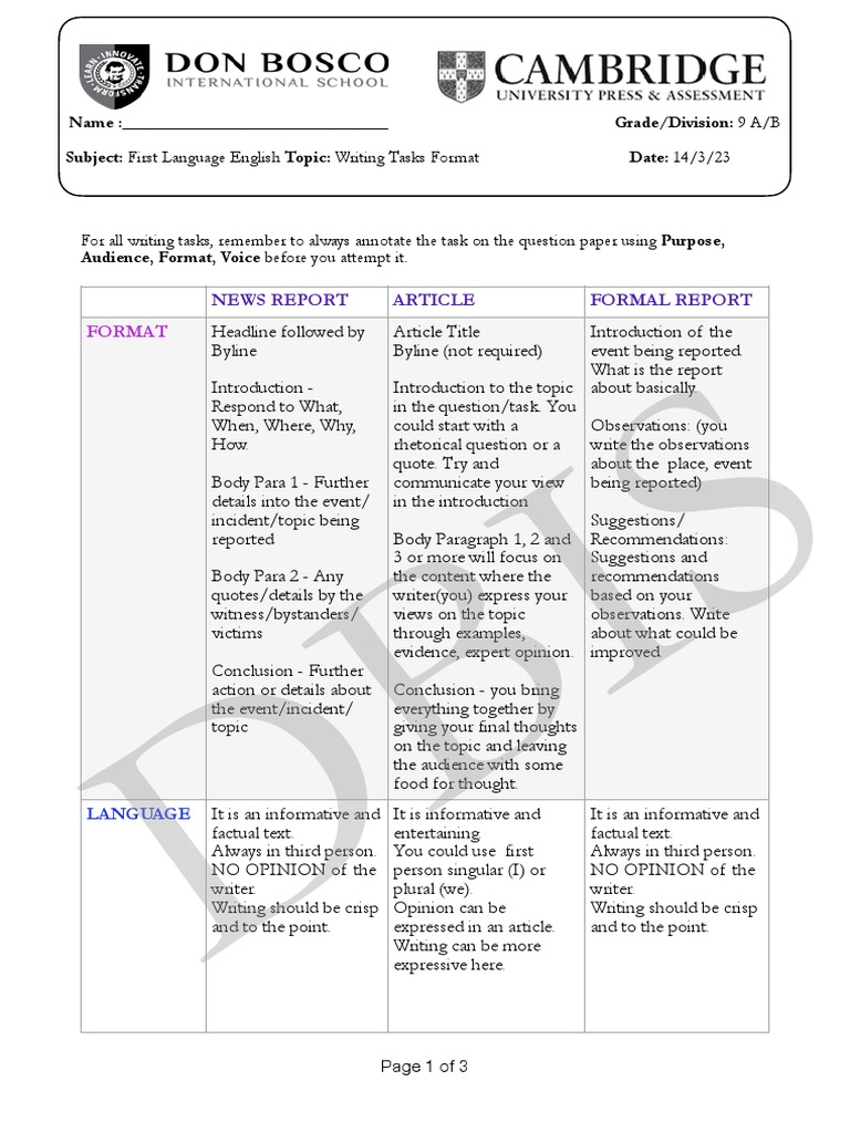 FLE Writing Task Formats Revised | PDF | Question | Thought