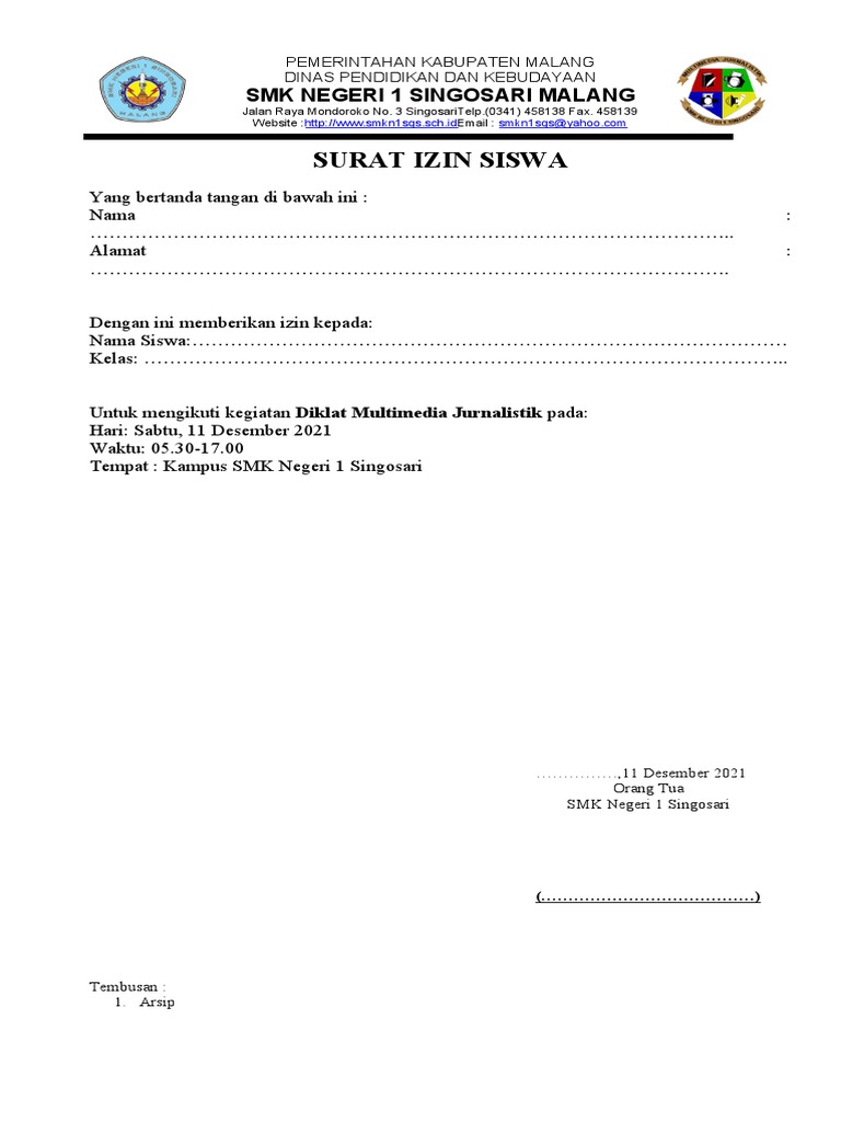 Surat Izin Siswa | PDF