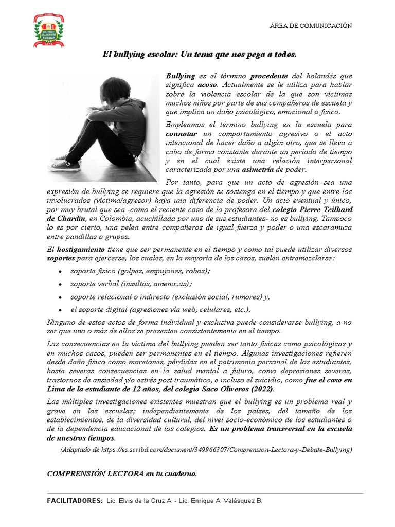 El bullying escolar: causas y consecuencias | PDF | Agresión | Ciencia ...