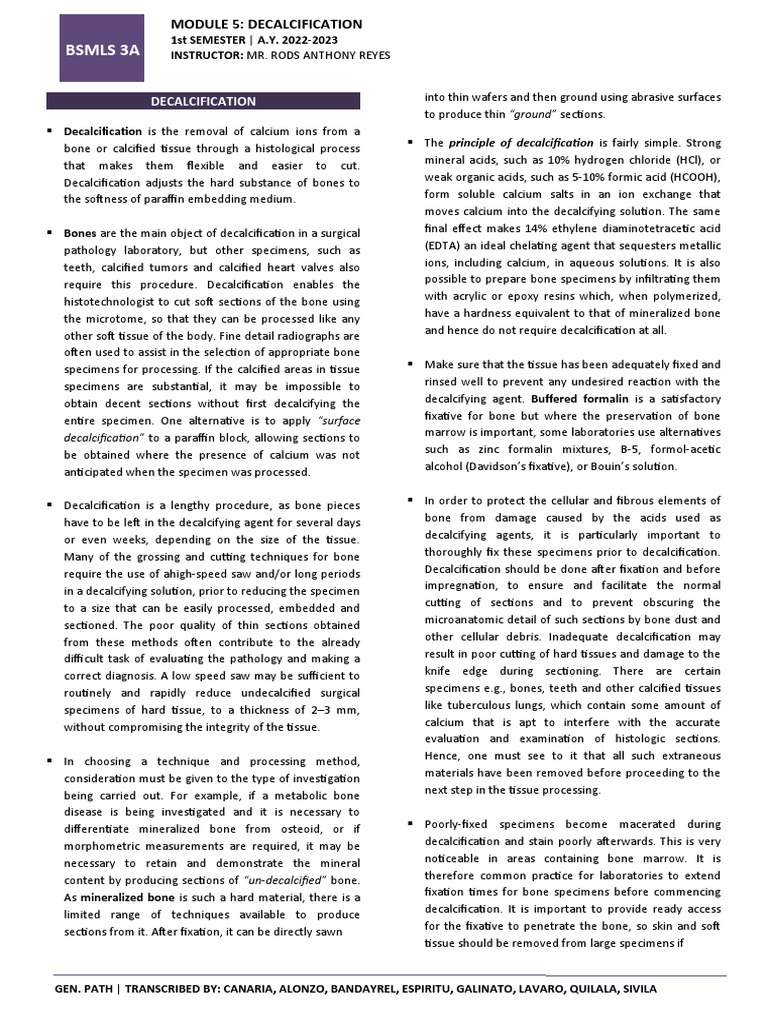 Histopath Trans 5 Decalcification | PDF | Ethylenediaminetetraacetic ...