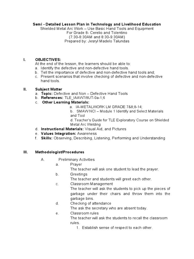 Identifying Defective Hand Tools | PDF | Teachers | Rubric (Academic)