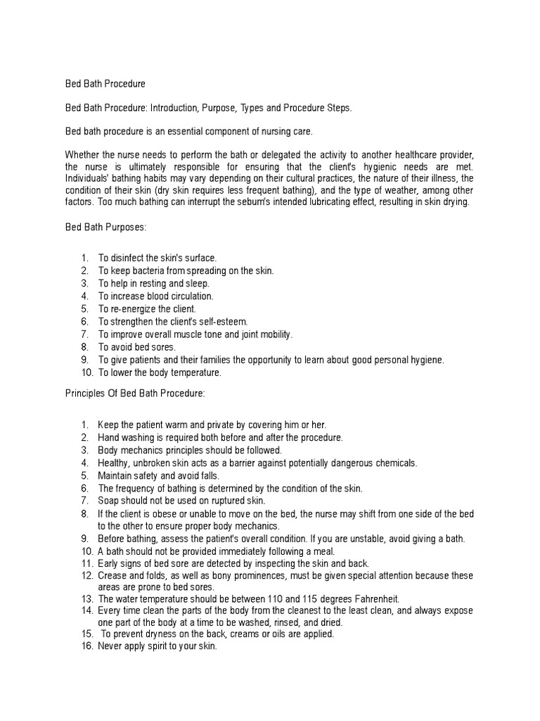 Practicum Req.99Bed Bath Procedure | PDF | Bathing | Hygiene