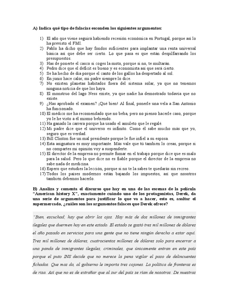 Falacias en argumentos y discurso xenófobo | PDF
