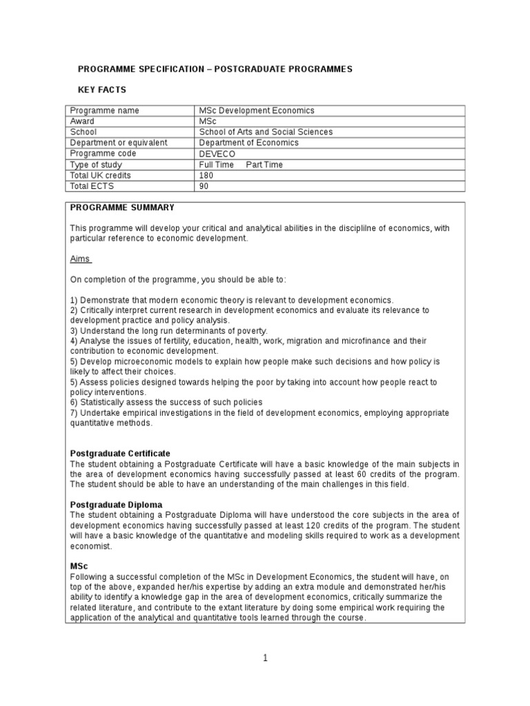 MSc Development Economics Overview | PDF | Economics | Postgraduate ...