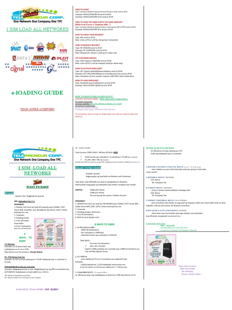E-Loading Guide: 1 Sim Load All Networks | PDF | Fee | Economies
